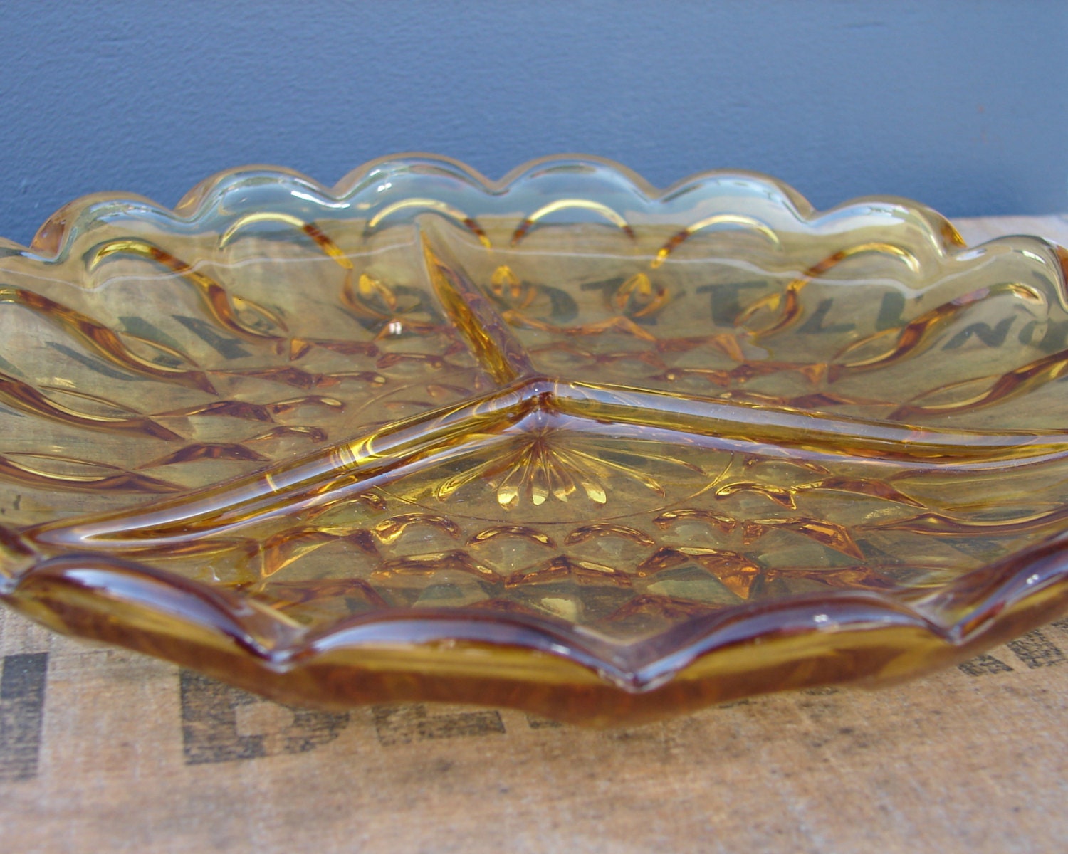 Anchor Hocking Yellow Amber Fairfield Pattern Divided Glass Dish ...