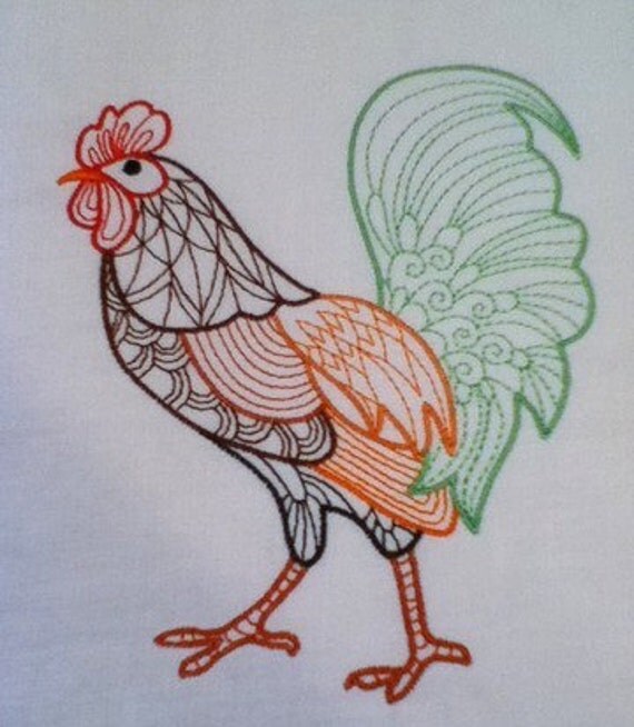 Machine Embroidery Design Rooster Colorline 08 with 4 sizes