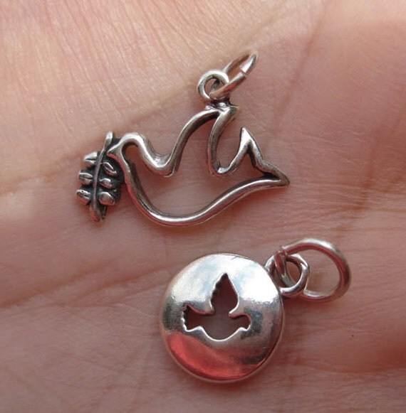 Sterling Silver Peace Dove Charm With Branch or Dove Discone