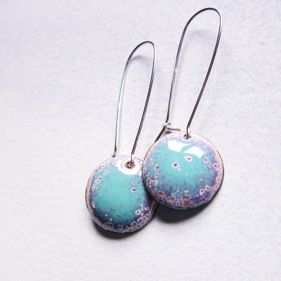 Enamel Drop Earrings Enameled Copper Jewelry Round By Oxartjewelry