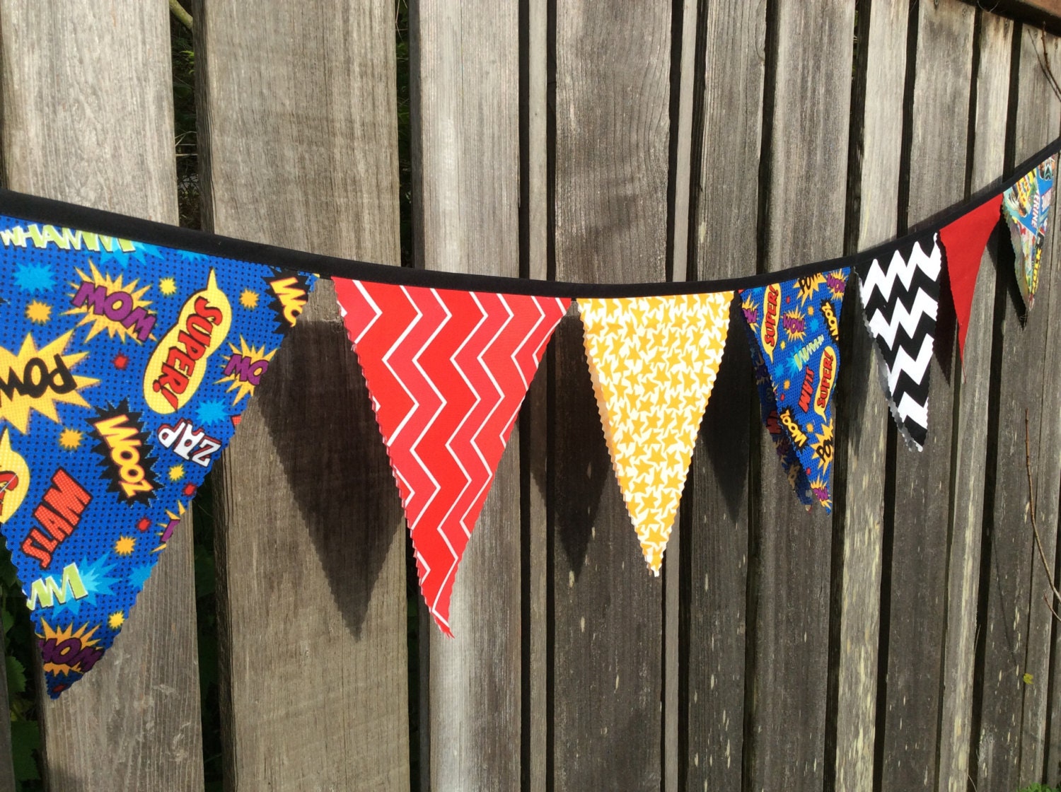 Superhero Bunting Flags Red Yellow Blue Comic book Stars