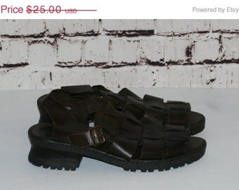 90s Chunky Sandals Leather Brown us 9 Grunge Hipster Boho Festival ...