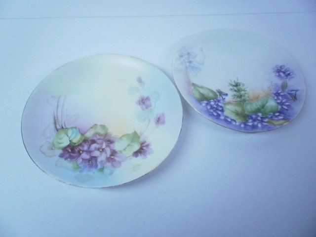 2 Shabby Old Floral Tea Plates, Hand Painted Purple Flowers, Tea Time ...