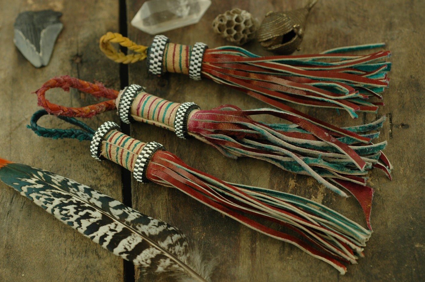 Mostly Red Multi-Colored African Tuareg Tassel / Goat Leather / Tribal ...