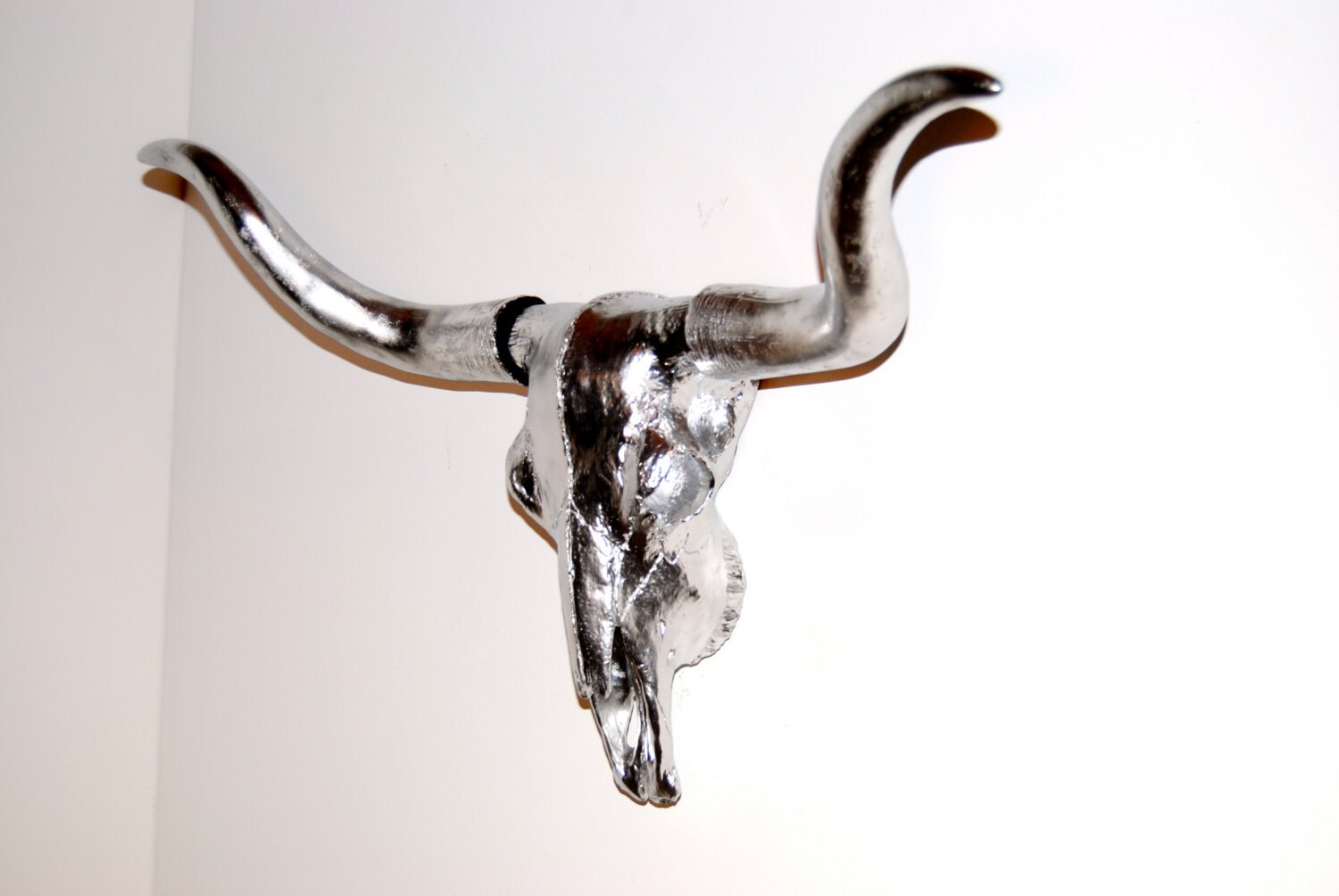 Large Texas Longhorn Chrome Skull Head Wall Mount TL13