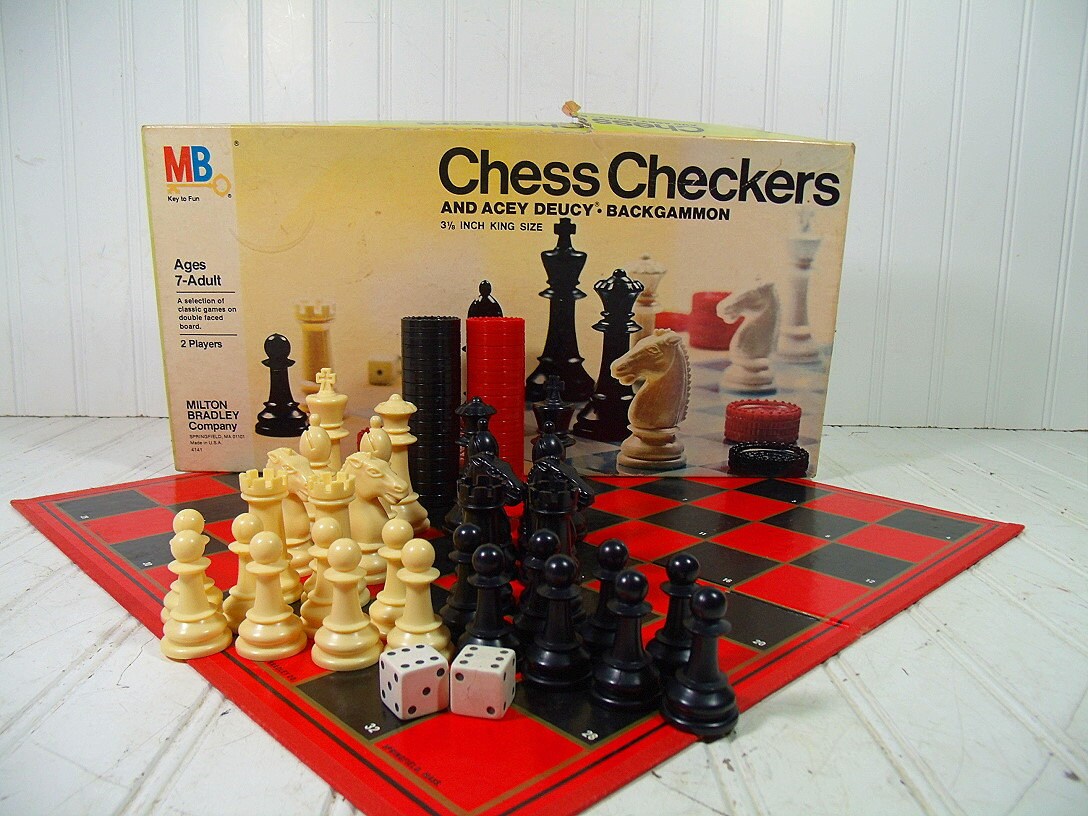 Vintage Milton Bradley Chess Checkers & Acey Deucy by DivineOrders