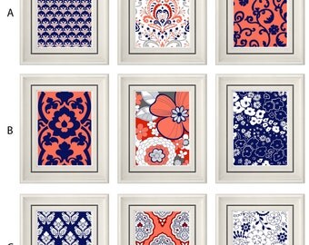 Coral navy wall art | Etsy