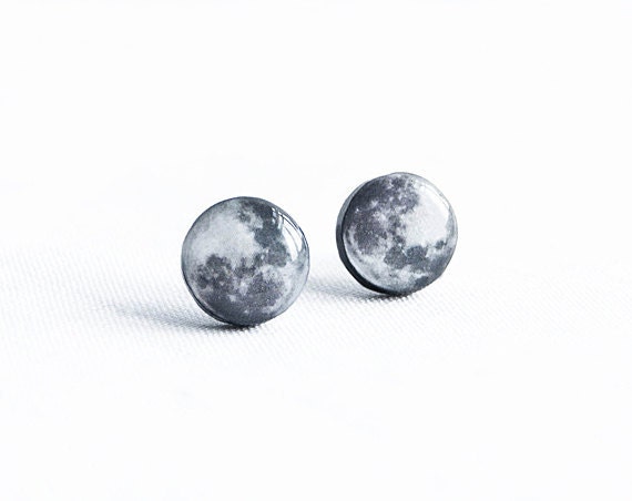Full moon earrings studs astronomy jewelry full moon stud by Lepun
