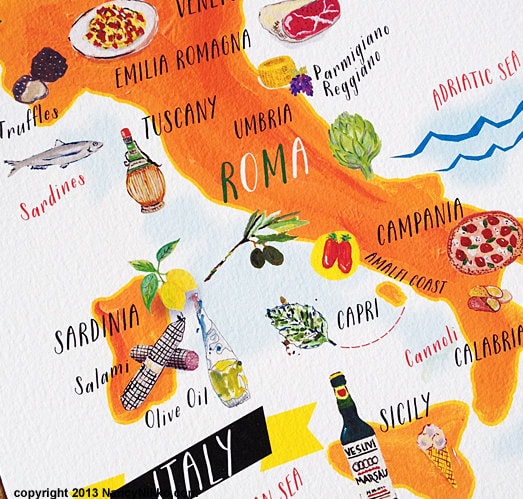 Italian Food Map Print Kitchen Art 5x7