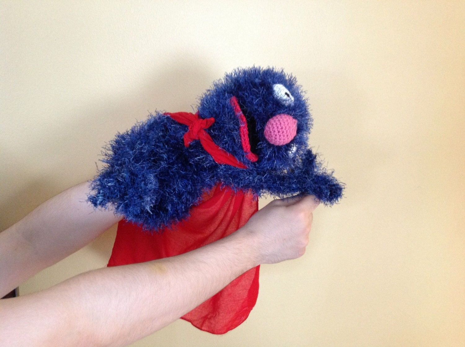Crochet Super Grover hand puppet PATTERN sesame street
