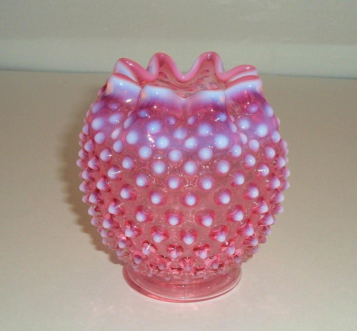 Fenton 389 Cranberry Opalescent Hobnail Rose Bowl Circa 1941