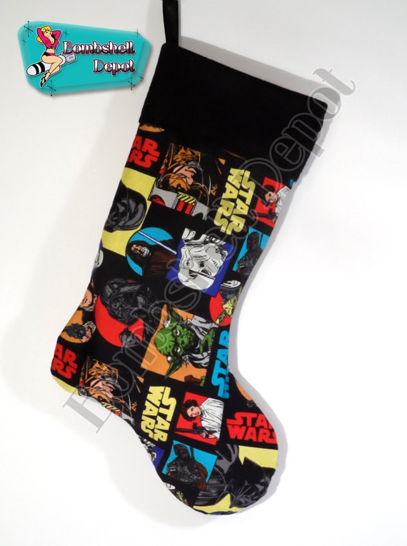 Star Wars Pattern Christmas Stocking Lined w/ Black Cuff
