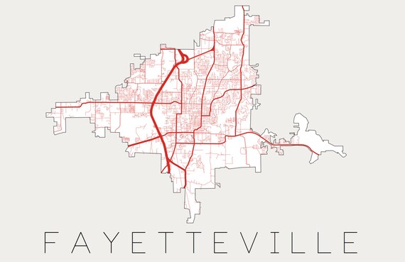 Fayetteville Road Map 11x17 Red by angelinabowen on Etsy
