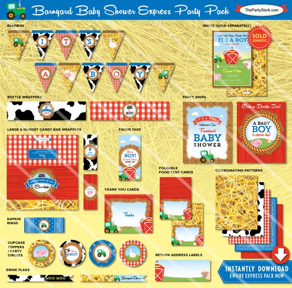 Barnyard Baby Shower Decorations | Printable Party Package | Farm ...