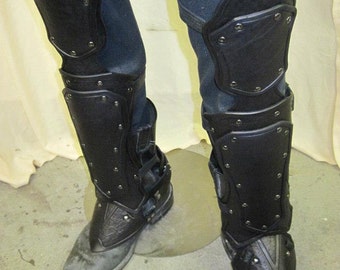 Leather Armor Dragon Scale Greaves by SharpMountainLeather on Etsy
