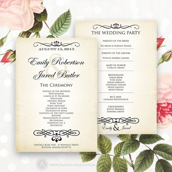Printable Wedding Programs EDITABLE Template Instant