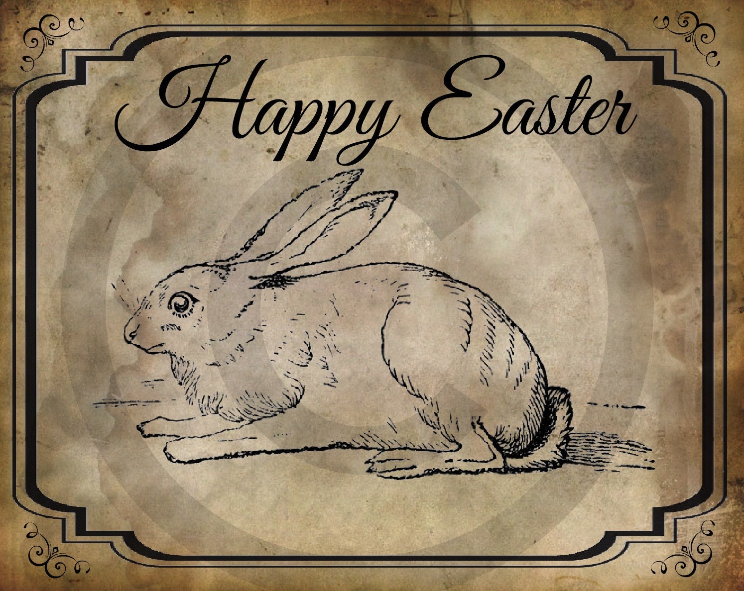 Primitive Spring Happy Easter Rabbit Bunny Print Jpeg Digital