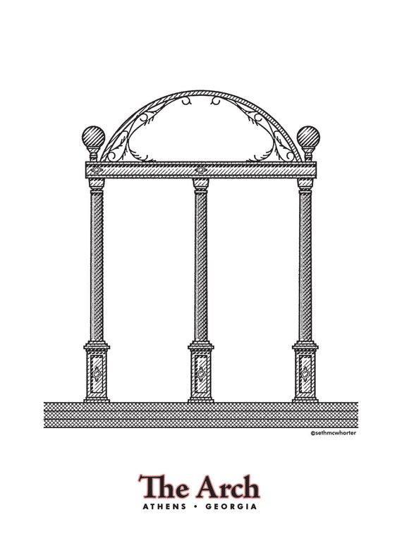 UGA Arch Illustration - Multiple Sizes - Athens Georgia (Original Print ...