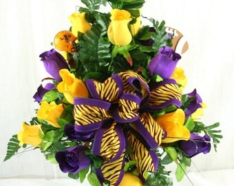 LSU Tiger's Purple and Yellow Roses 3 inch Vase Flower Arrangement
