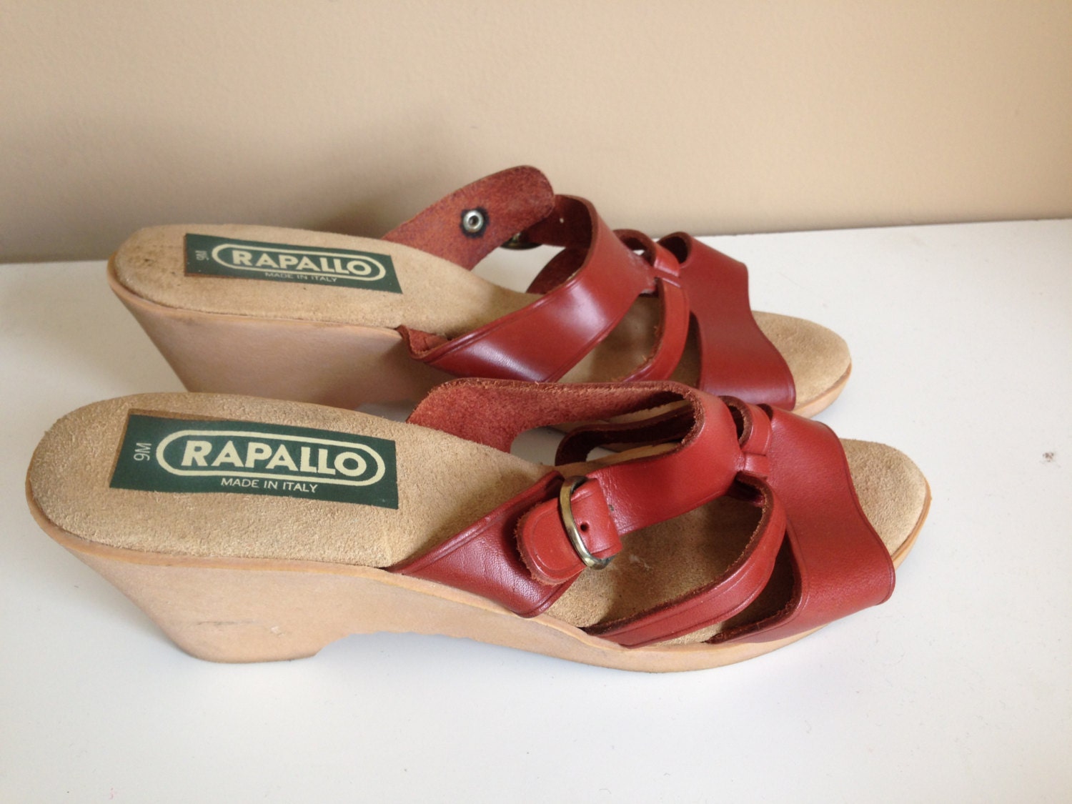 Vintage 1970’s Rapallo brown leather wedge sandals shoes wedges 9M ...