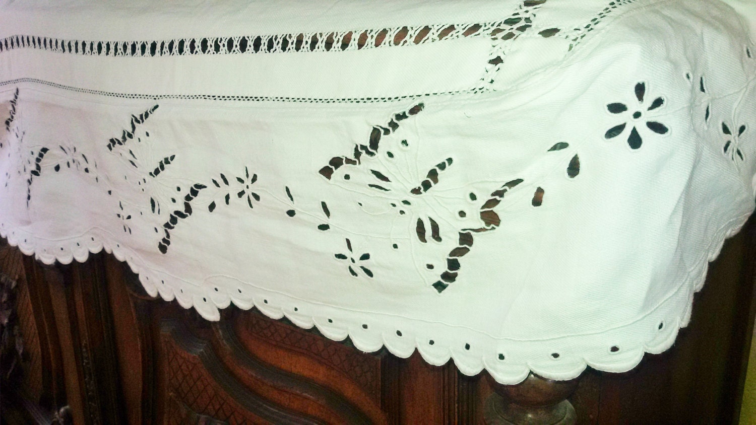 Victorian Shelf Furniture Runner 1900’s French Cotton Handmade with ...