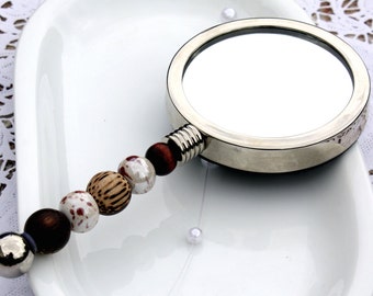 Boutique Style Hand Held Mirror in Glass and Wood Beading - Wonderful ...