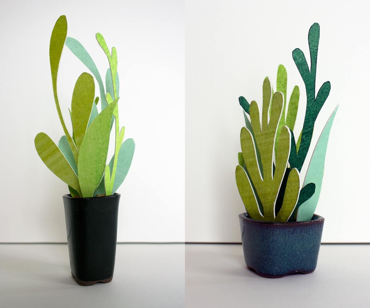 Seven 7 Petite Potted Paper Plants Hand Cut Paper Flower