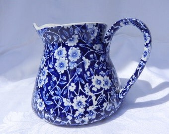 Vintage Crawford China Blue and White Calico Pattern Large Cream Pitcher