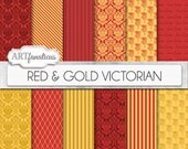 Items similar to Victorian digital papers "RED & GOLD VICTORIAN" red ...