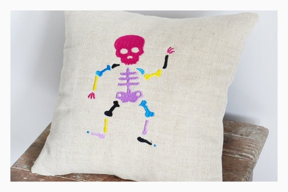 Embroidered skeleton pillow cover halloween pillow case