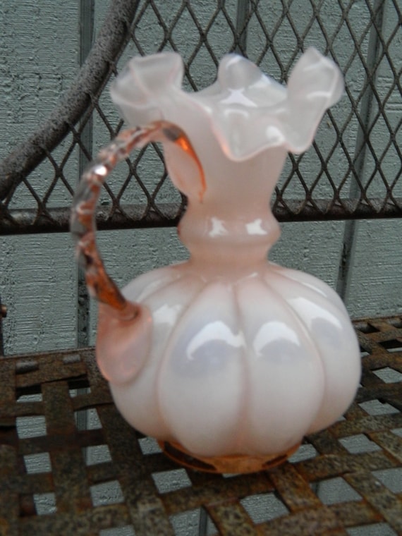 Vintage Pink Glass Vase with Ruffled Rim / Fenton Cased Glass