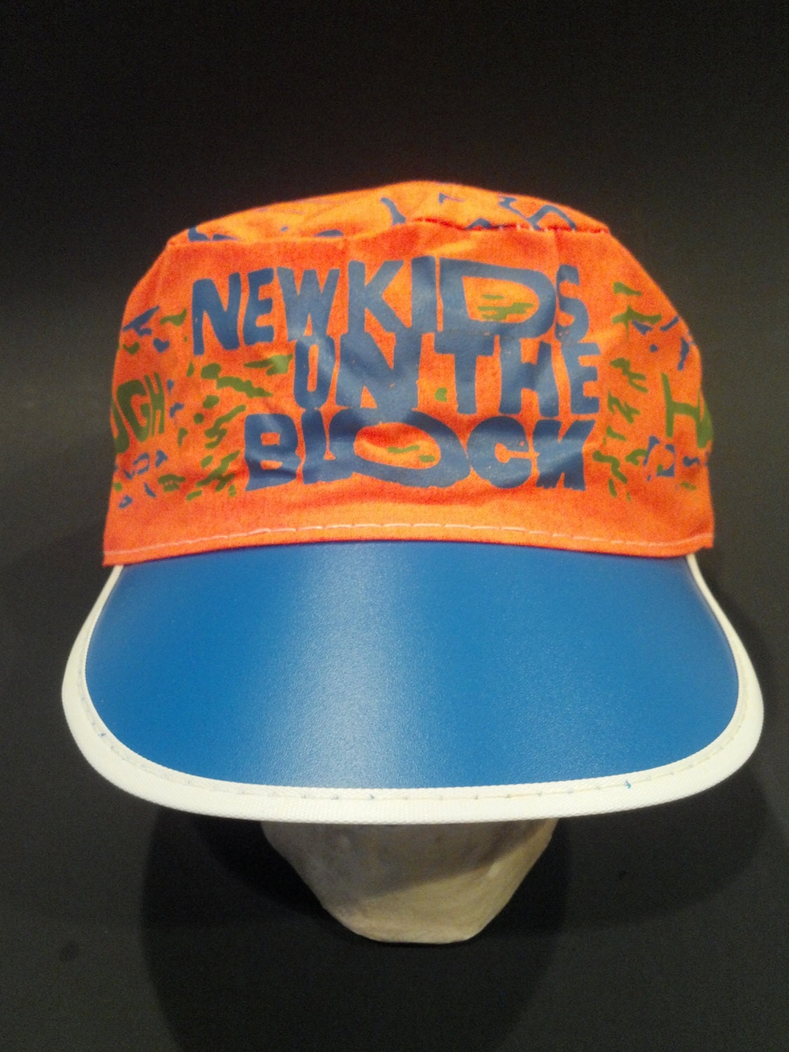 vintage new kids on the block painter cap / hat neon orange