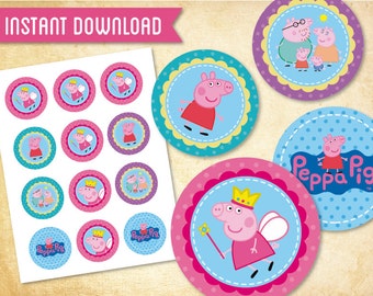 Téléchargement immédiat - Peppa Pig, cercles de 2 pouces, autocollants ...