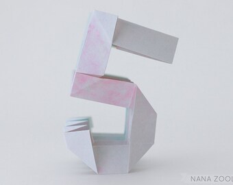 Origami Number 5, Watercolour Paper, Fifth Birthday Card, 5th ...
