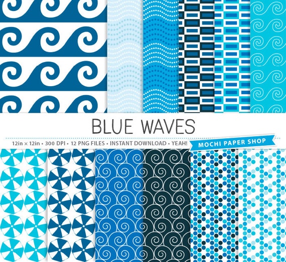 Ocean Blue Digital Paper Pack Waves Scrapbook Digital
