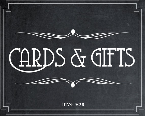 Items similar to Digital cards gifts sign, printable art deco cards ...