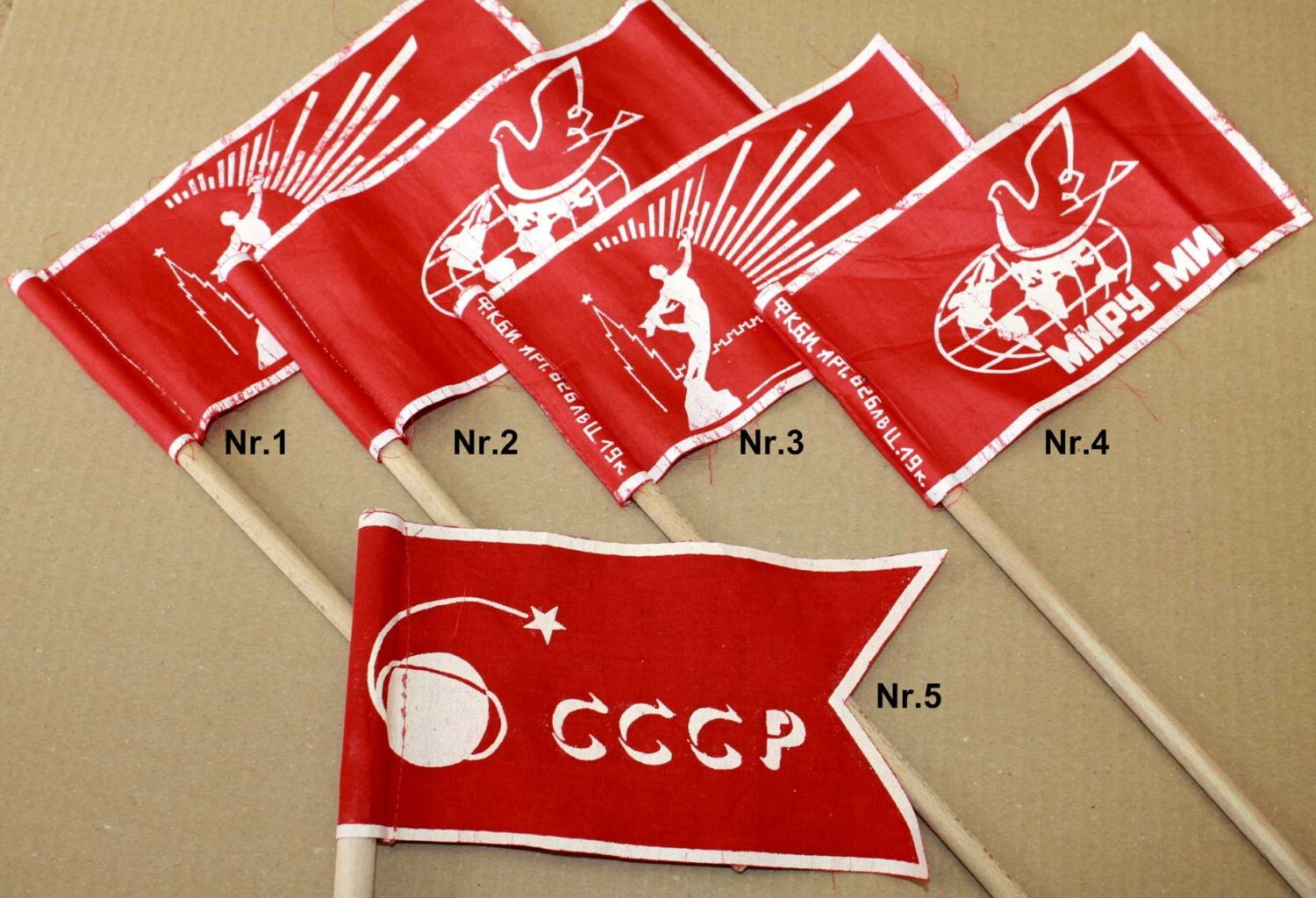Soviet propaganda. Flag for demonstration on May 1 holiday
