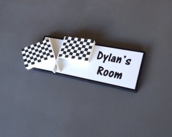 Checkered Flag Racing - Boys Room Decor - Personalized Bedroom Door ...