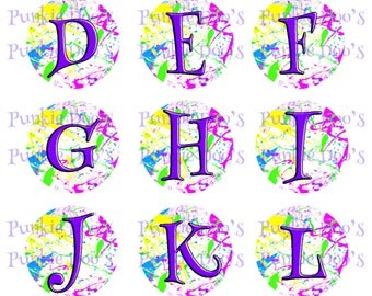 Purple Splatter Paint Alphabet Initials Letters Circle Digital ...