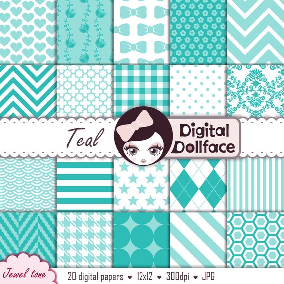 Teal Digital Paper Pack Teal Scrapbook Paper Pack Digital