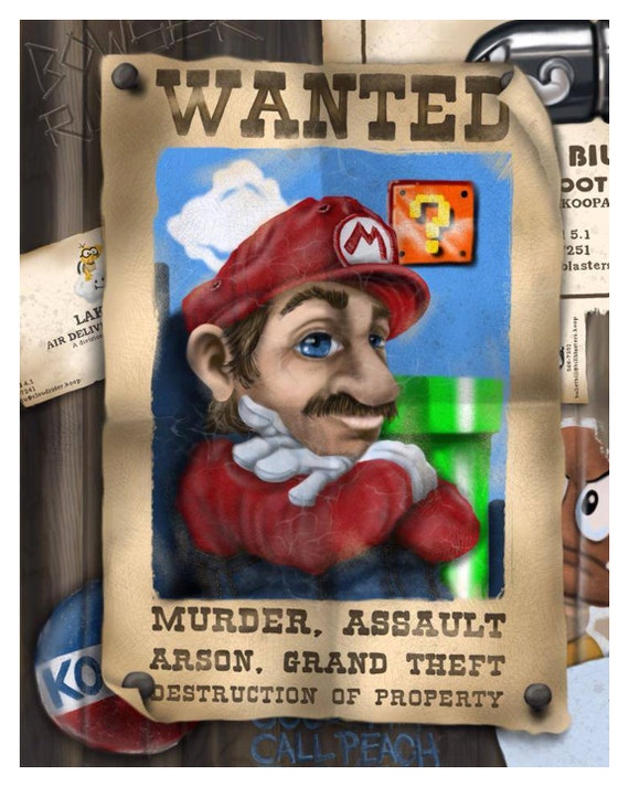 Items similar to Limited Edition - Mario Wanted Poster 16" x 20" print ...
