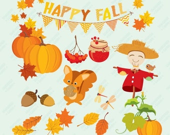 40% OFF SALE Happy Fall Digital Clipart, Autumn Clip Art