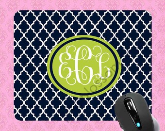Monogrammed Mousepad Black Stripe Gold Heart Personalized