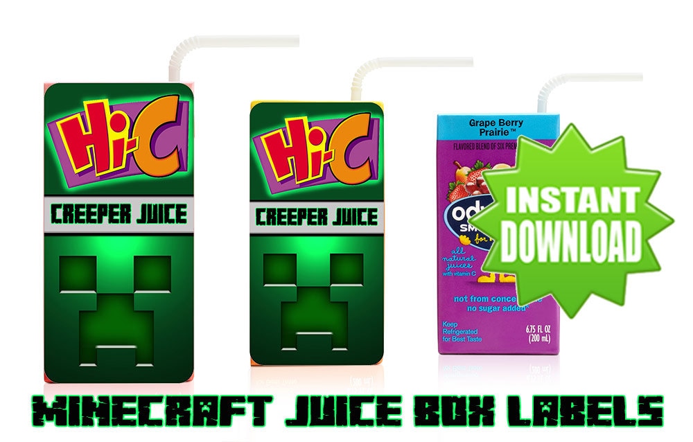 Minecraft Creeper Juice Box Labels by invitestudioshoppe on Etsy