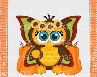 f135 OWL FAIRY BUTTERLY fairie angel sunflower acorn pumpkin fall ...