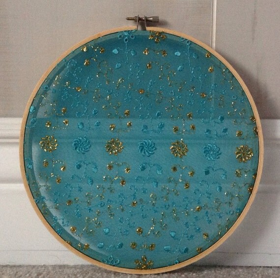 Items similar to VINTAGE turquoise LACE Embroidery Hoop on Etsy