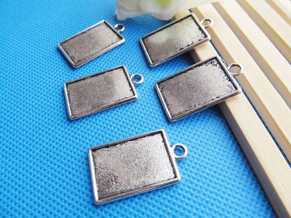 Antique Silver tone Rectangle Base Setting Tray Bezel Pendant