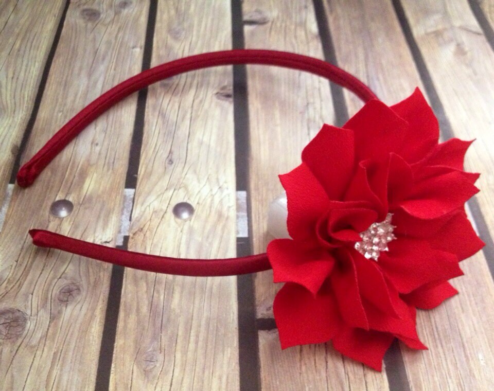 Red headband Christmas headband poinsettia headband red