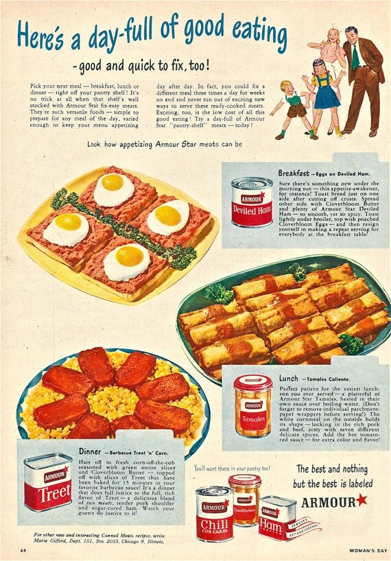 Items similar to 1950s Canned Food Ad Vintage TREET Print Advertisement ...