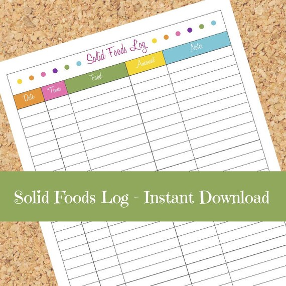 Items Similar To Solid Foods Log Printable Baby Feeding Chart New 